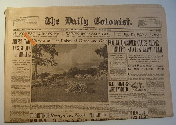 The Daily Colonist, Sunday April 29, 1934, Victoria, British Columbia ...
