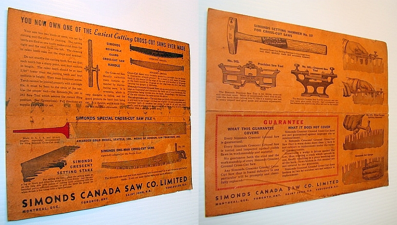 Simonds Canada Saw Co. Limited Cross-Cut (Crosscut) Saw Advertisement ...